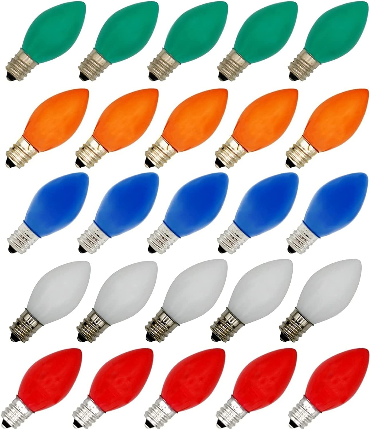 25 Pack C7 Multicolor Colored Christmas Replacement Light Bulbs 7