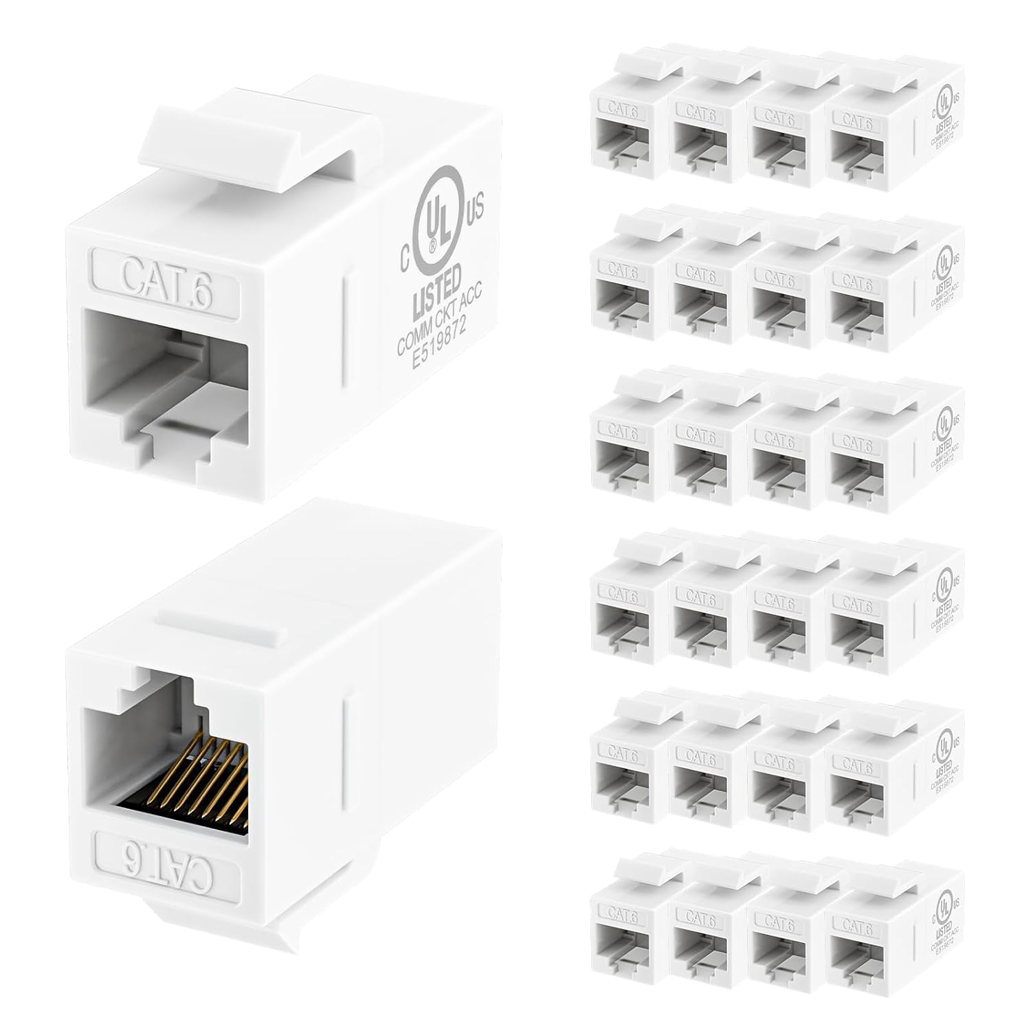 25 Pack CAT6 Keystone Coupler, UL Listed Ethernet Keystone Jack Female to Female, Gold-Plated ...