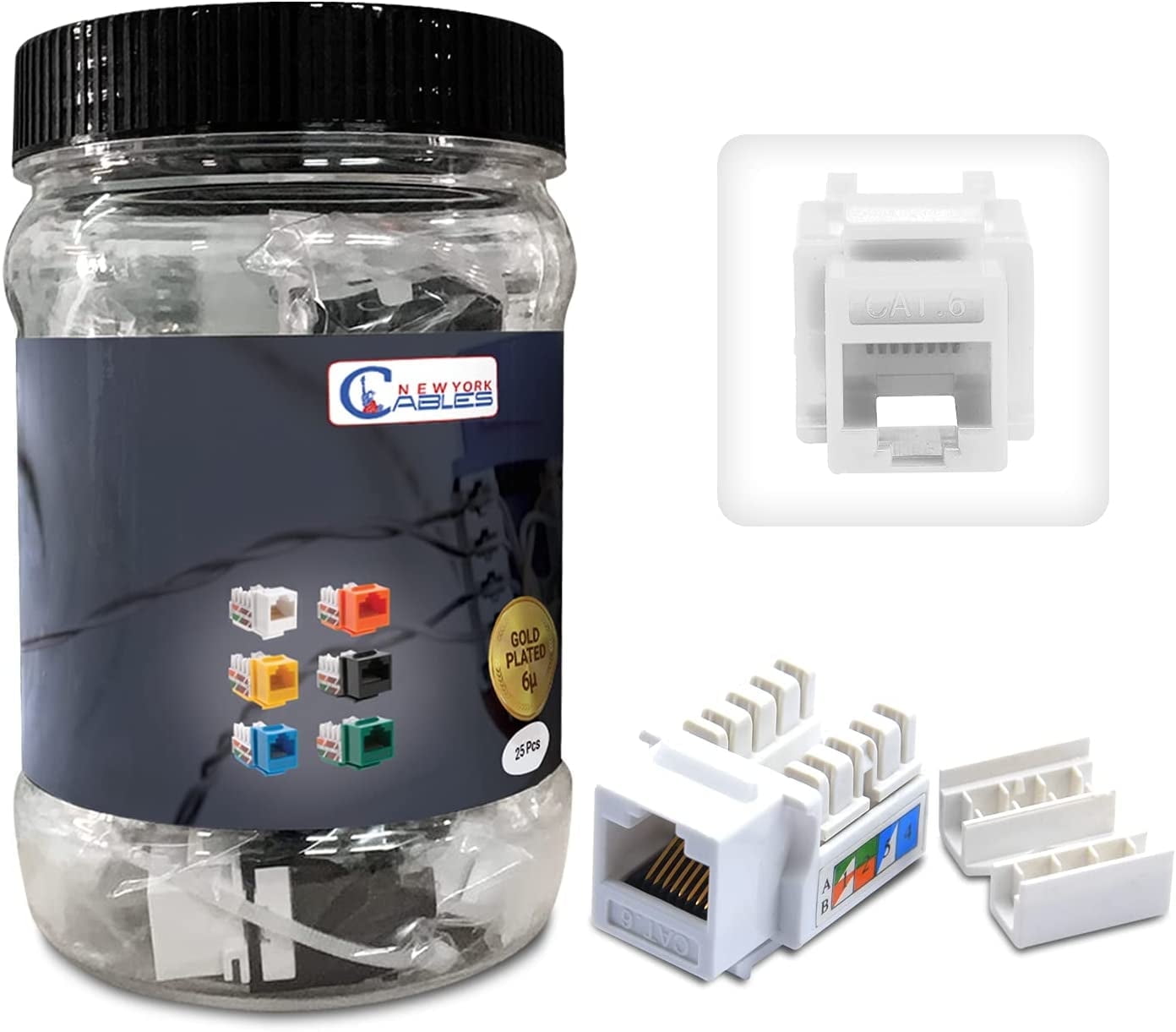 25 Pack Cat6 Keystone Jacks 90 Degree Punchdown Gold Plated UTP Network ...