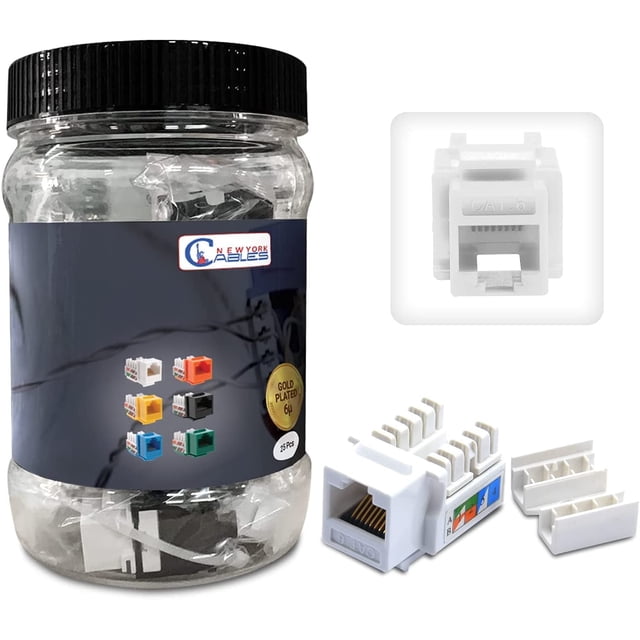 25 Pack Cat6 Keystone Jacks 90 Degree Punchdown Gold Plated UTP Network ...