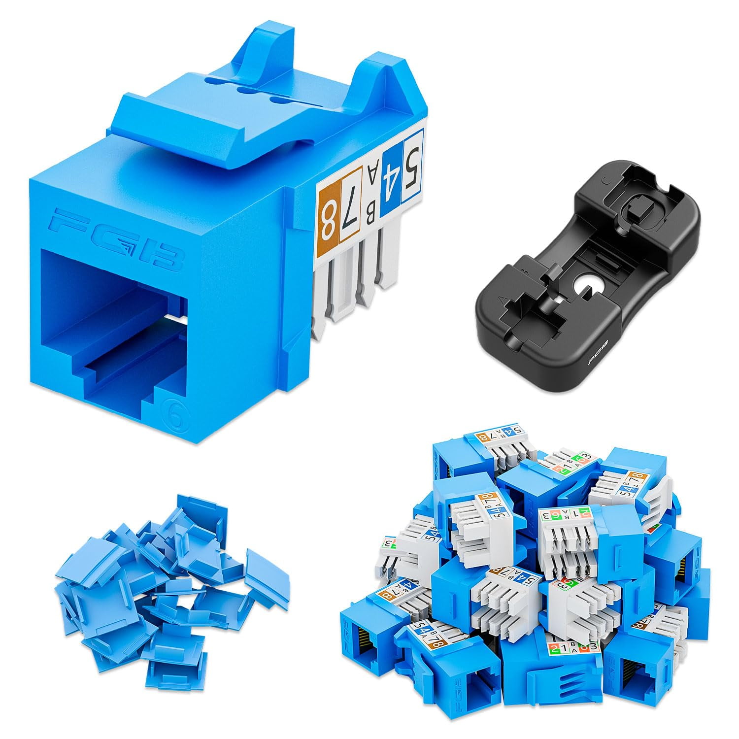 25-Pack Cat6 Keystone Jacks with Punch Down Stand, Slim Profile RJ45 ...