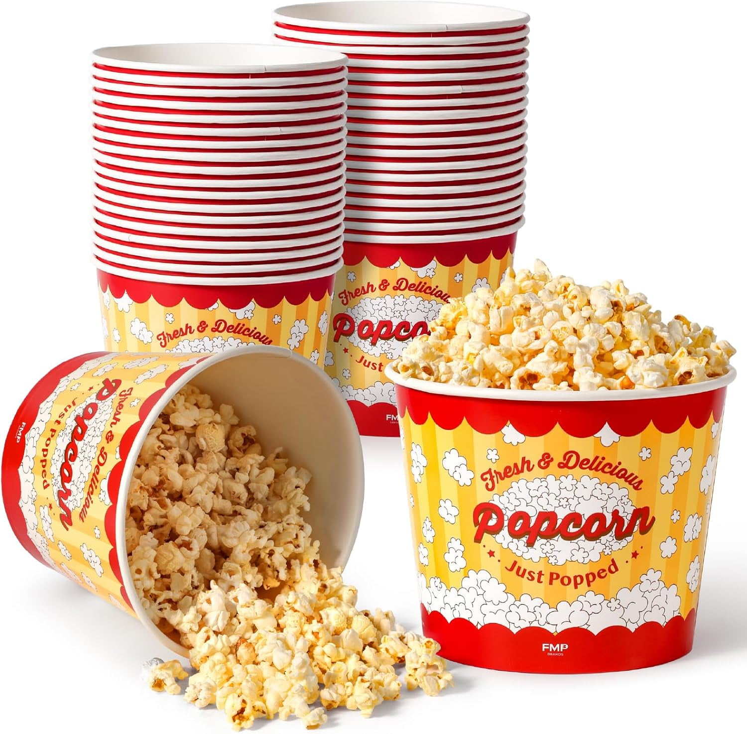25 Pack Classic Paper Popcorn Buckets Disposable, 85 Oz Grease ...