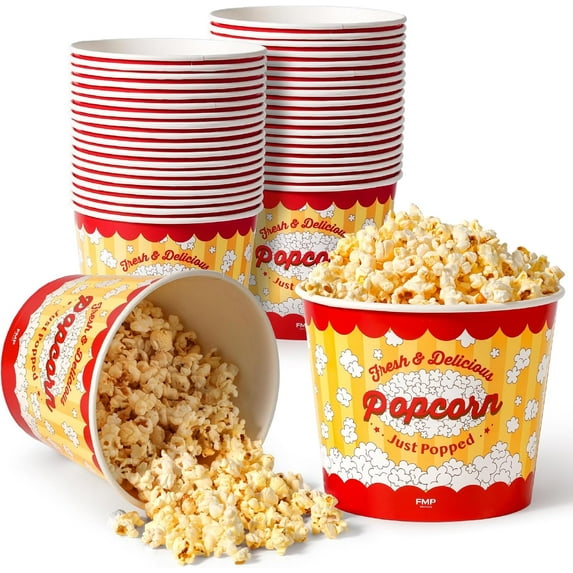 25 Pack Classic Paper Popcorn Buckets Disposable, 85 Oz Grease ...