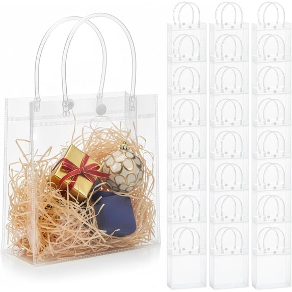 25-Pack Clear PVC Tote Bags with Handles & Button Closure, 6x5 Inch ...