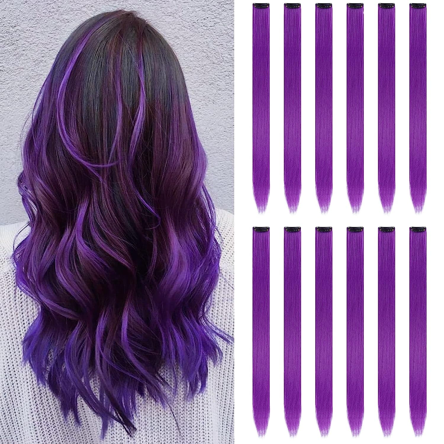 25 Pack Colored Party Highlights Clip in Hair Extensions for Women Kids ...