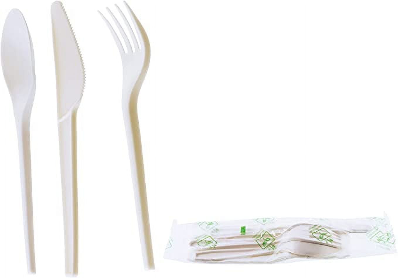 [25 Pack] Compostable Cutlery Kit Eco Friendly Fork, Spoon, Knife, Napkin 6.5 inch - CPLA Heat ...