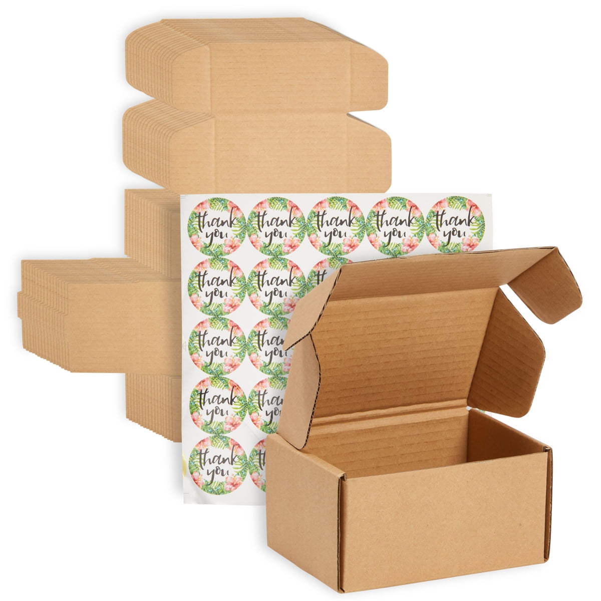 25 Pack Corrugated Shipping Boxes 6x4x3 inch with Thank You Stickers ...