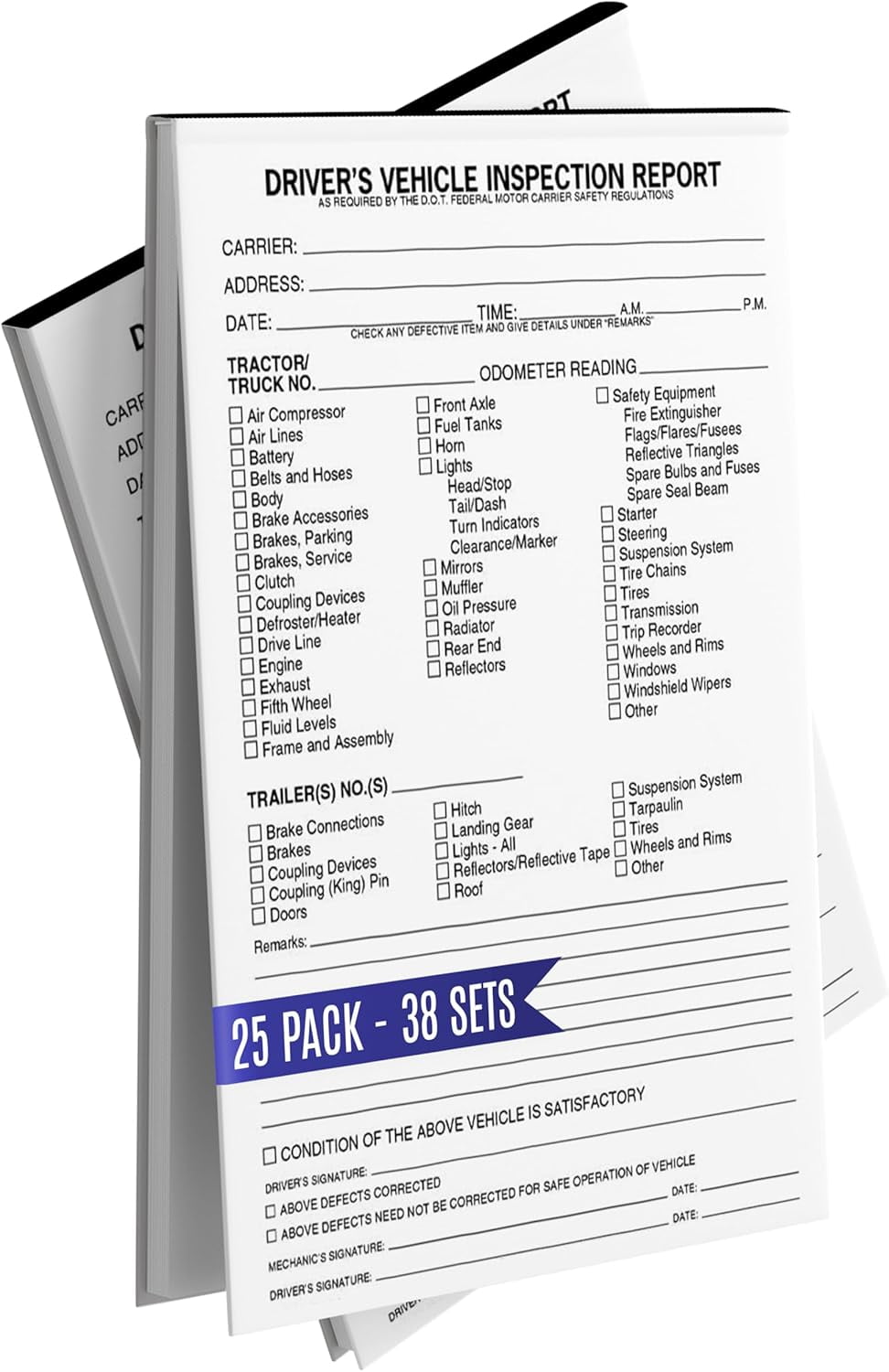 25 Pack DVIR Inspection Book - Detailed Driver’s Vehicle Inspection ...