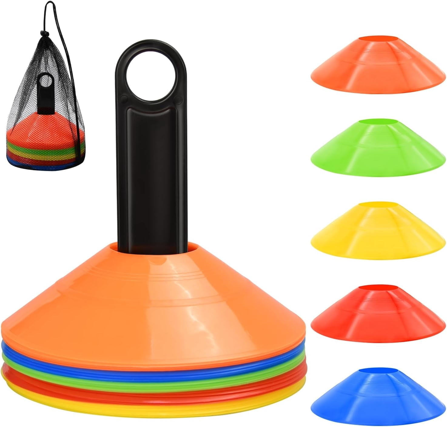 25 Pack Disc Cones, Agility Soccer Cones with Carry Bag and Holder ...