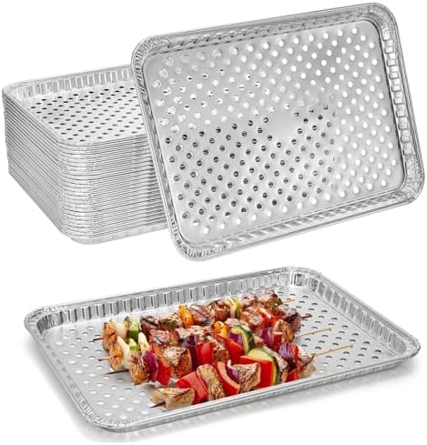 25 Pack Disposable Aluminum Grill Pans, 16 x 12 Inch Large Aluminum ...