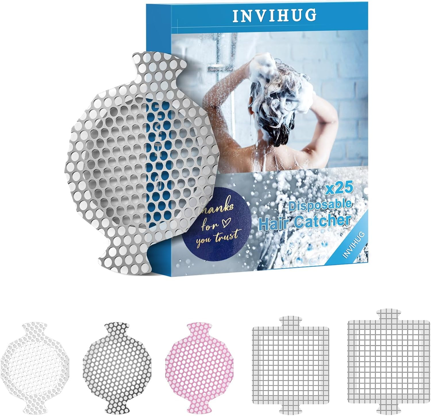 25 Pack,Disposable Shower Drain Hair Catcher Mesh Stickers,Disposable ...