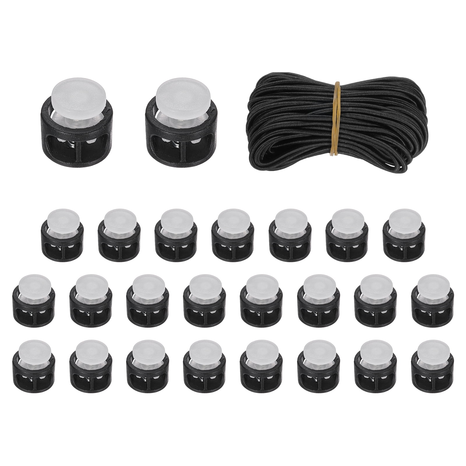 25 Pack Double Hole Cord Locks with 32.8 ft Elastic Cord, 14mm Nylon ...