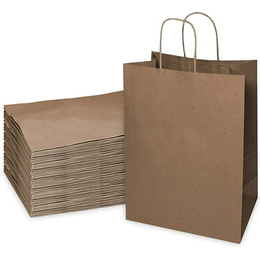 EcoQuality 100 Pack XL Kraft Paper Bags, Reusable, Shopping, Gift ...