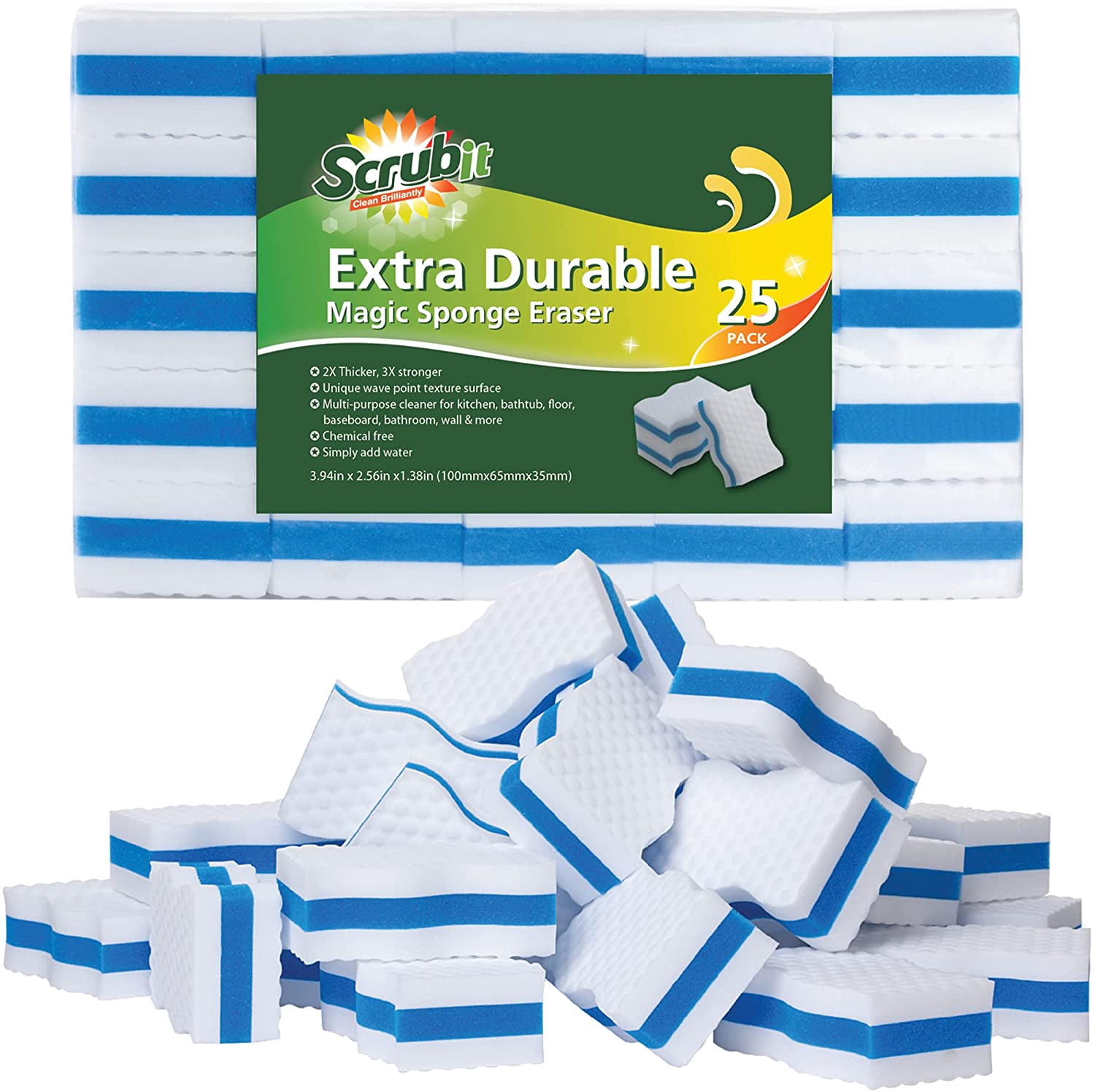 (25 Pack) Extra Durable Eraser Sponge by - Kitchen, Bathroom, Floor ...