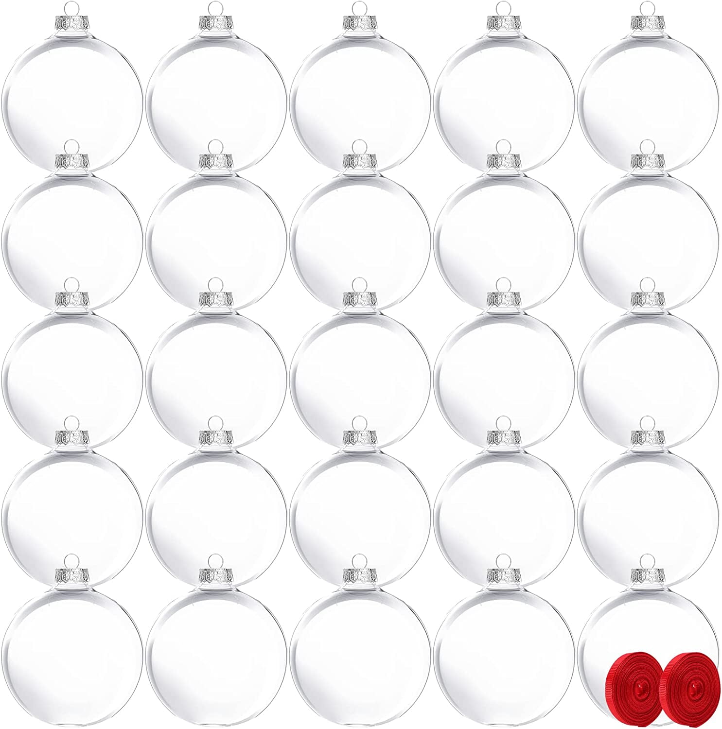 25 Pack Flat Ball Ornaments, Clear Plastic Fillable Ornament Ball ...