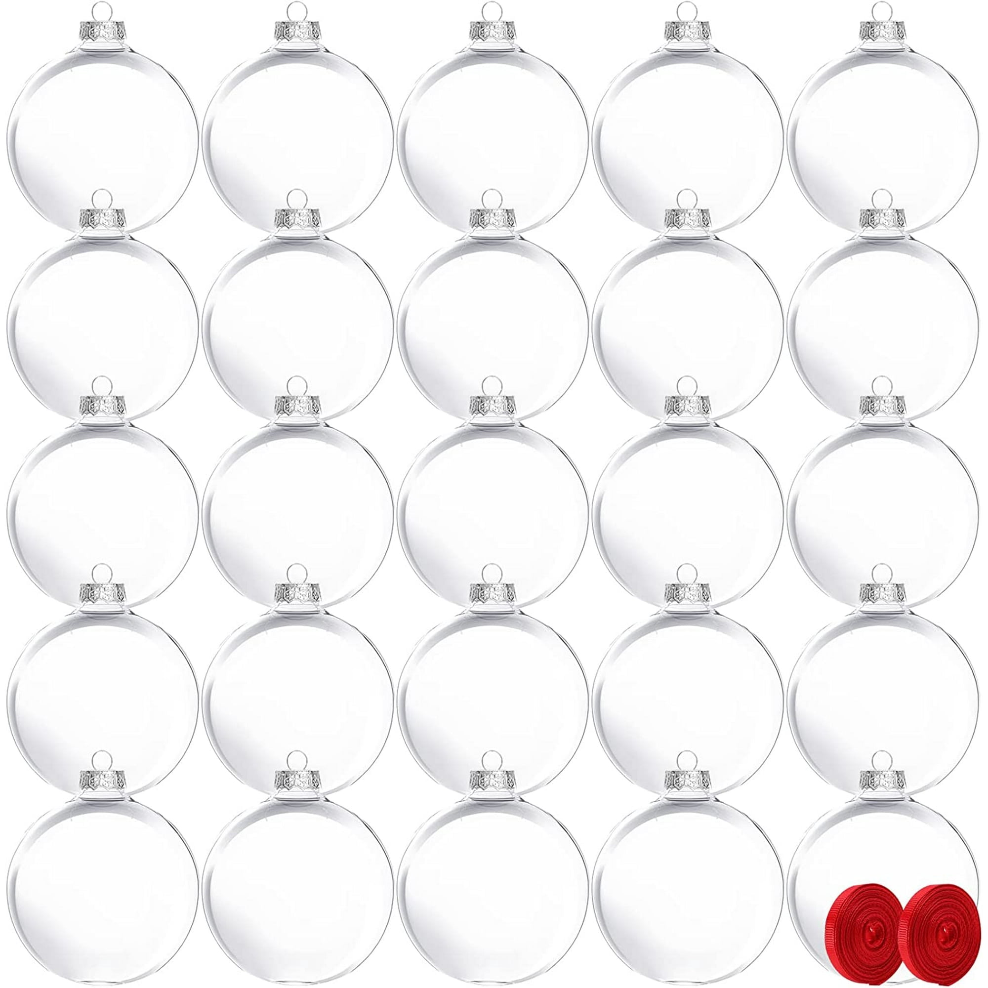 25 Pack Flat Ball Ornaments, Clear Plastic Fillable Ornament Ball ...