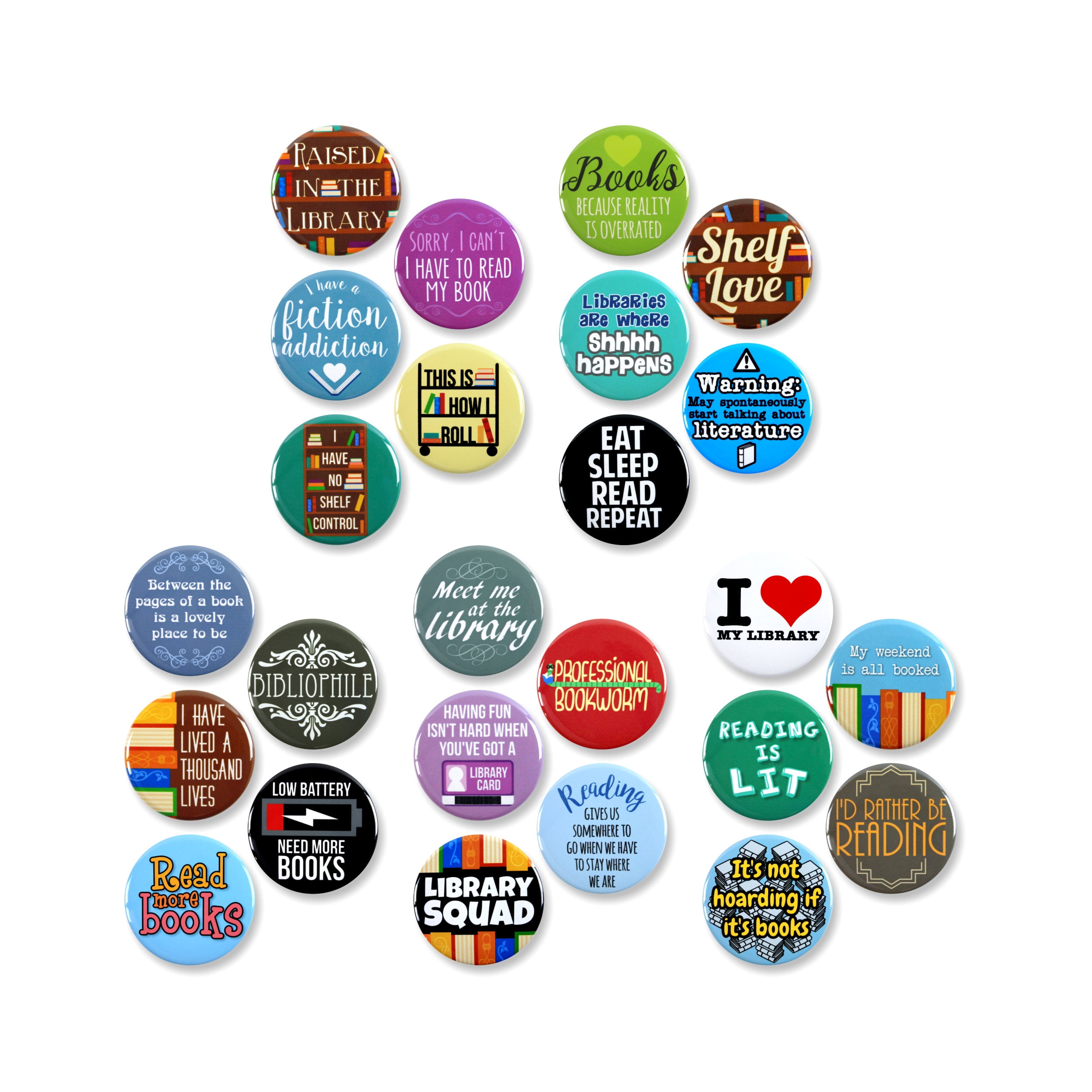 25 Pack - Funny Book and Library Lovers Pinback Button Badges - 1.5 ...