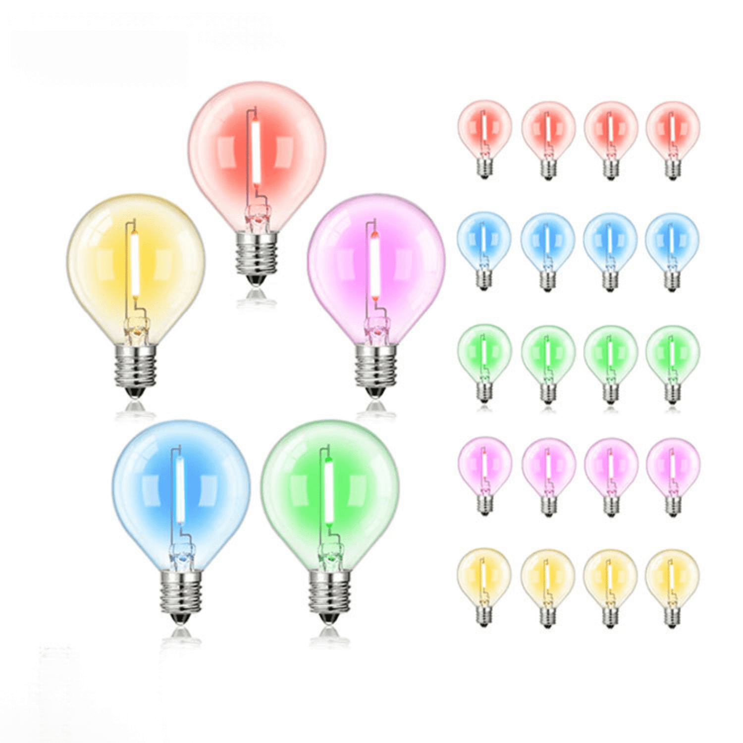 25-Pack G40 LED Color Bulbs, 1W E12 Base String Lights for festival ...