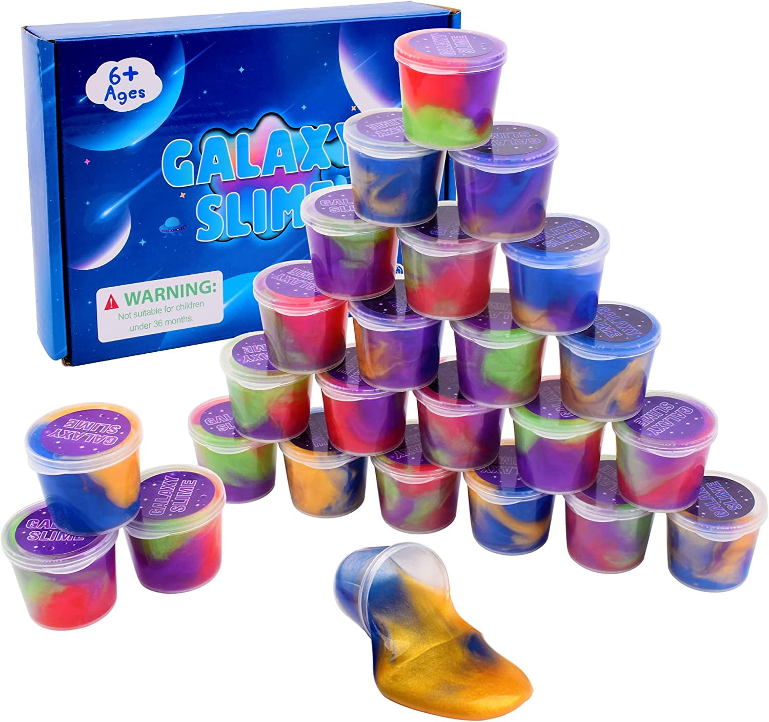 25 Pack Galaxy Slime Kit, Non-Sticky, Stress Relief Toy for Kids ...