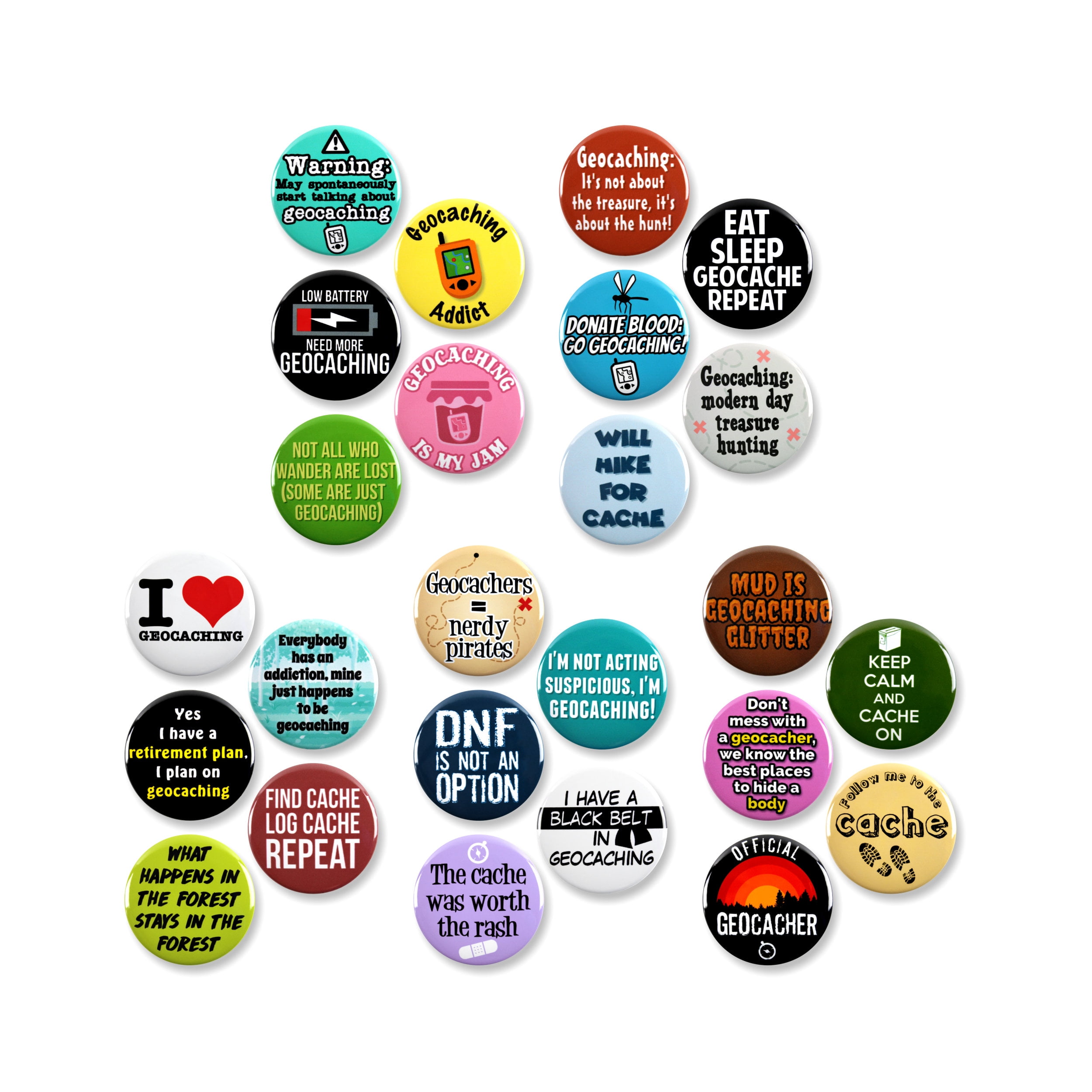 25 Pack - Geocaching Addicted Megapack Pinback Buttons - 1.5 Inch ...