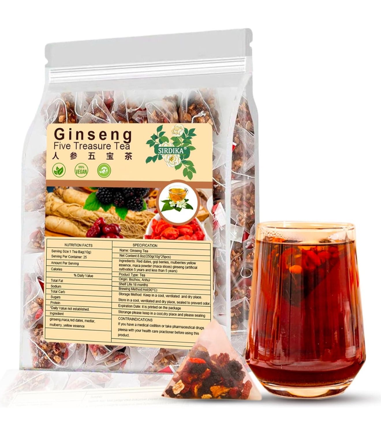 Maani Essence Ginseng Six Treasure Tea, Kidney Tea, Liver Tea, Red Date ...