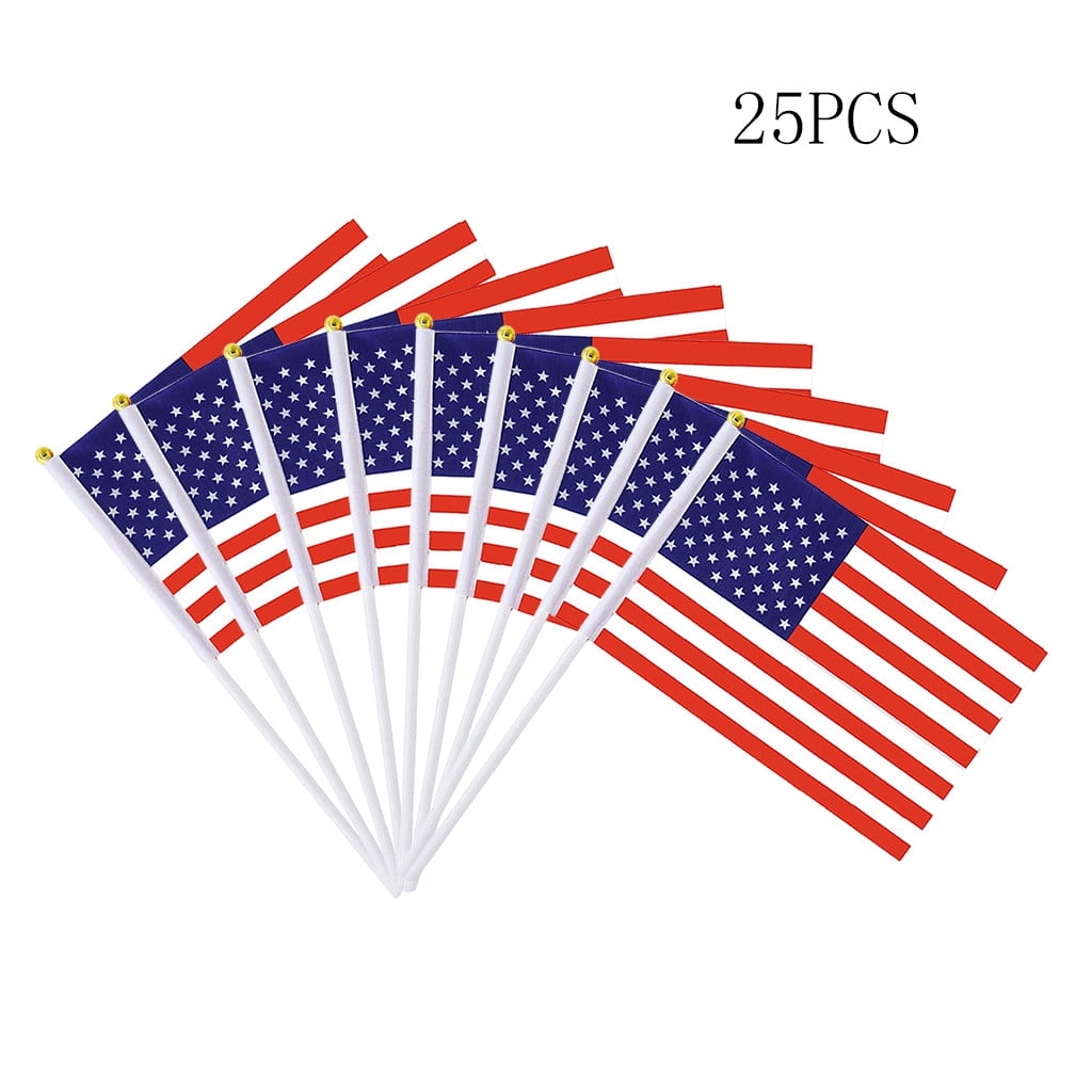 25 Pack Hand Held Mini Flag USA Flag American Flag Stick Flag Round Top ...