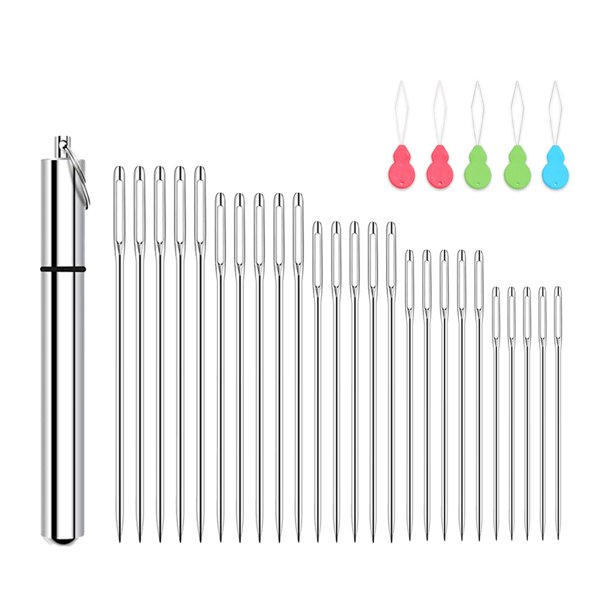 25 Pack Large Eye Embroidery Needles Hand Sewing Sharp, 5 Size Big Eye ...