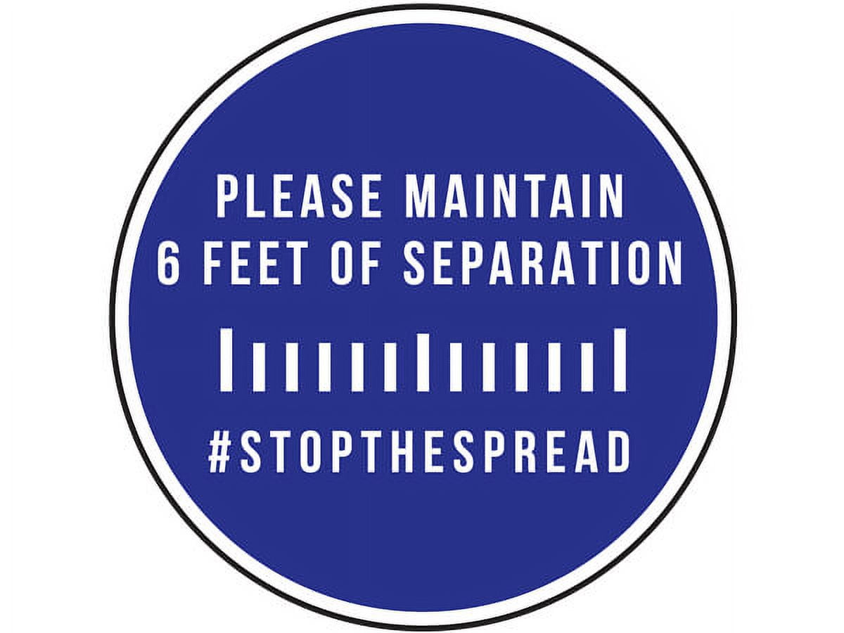 25 Pack, Maintain 6 Feet Graphic Floor Sign, Dark Blue 12" Circle for ...