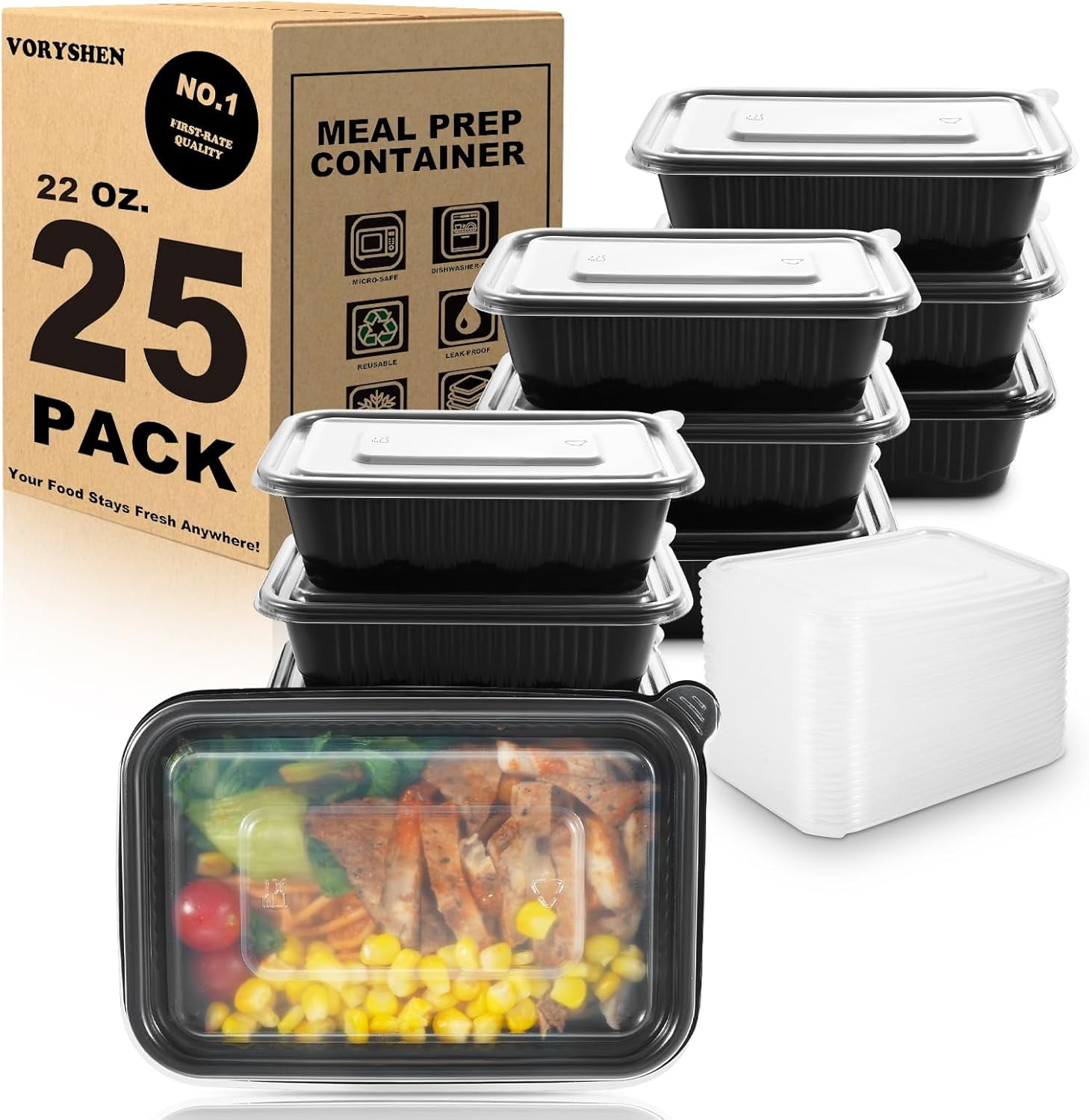 25-Pack Meal Prep Containers,22 Oz 1-Compartment to go Food Containers ...