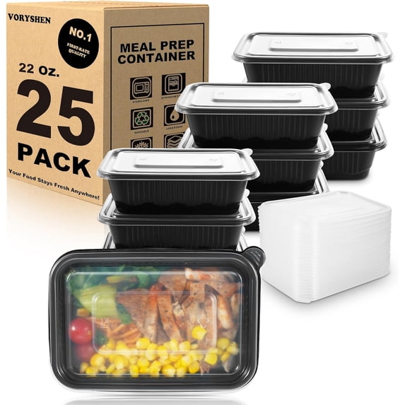 25-Pack Meal Prep Containers,22 Oz 1-Compartment to go Food Containers ...
