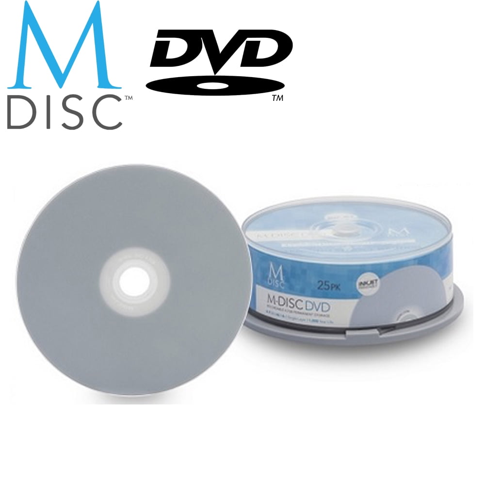 Millenniata M-Disc DVD 4.7GB 4X, 25 Pack, White Inkjet Printable ...