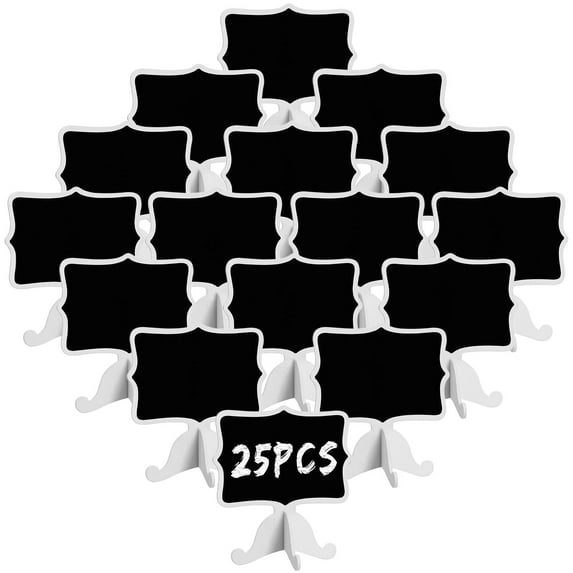 25 Pack Mini Chalkboard Signs with Easel Stand, Wood Rectangle Small ...