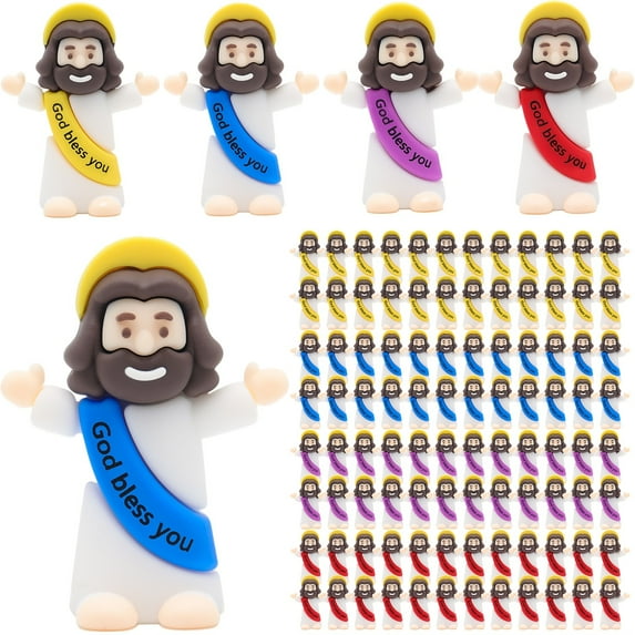 25-Pack Mini Jesus Figurines with “God Bless You” Tags – Colorful ...