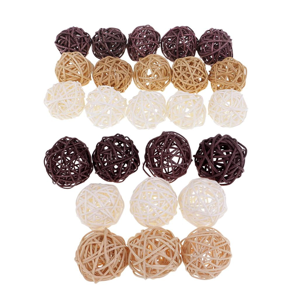 25-Pack Multiple Color Wicker Rattan Balls - Decorative Orbs Natural ...