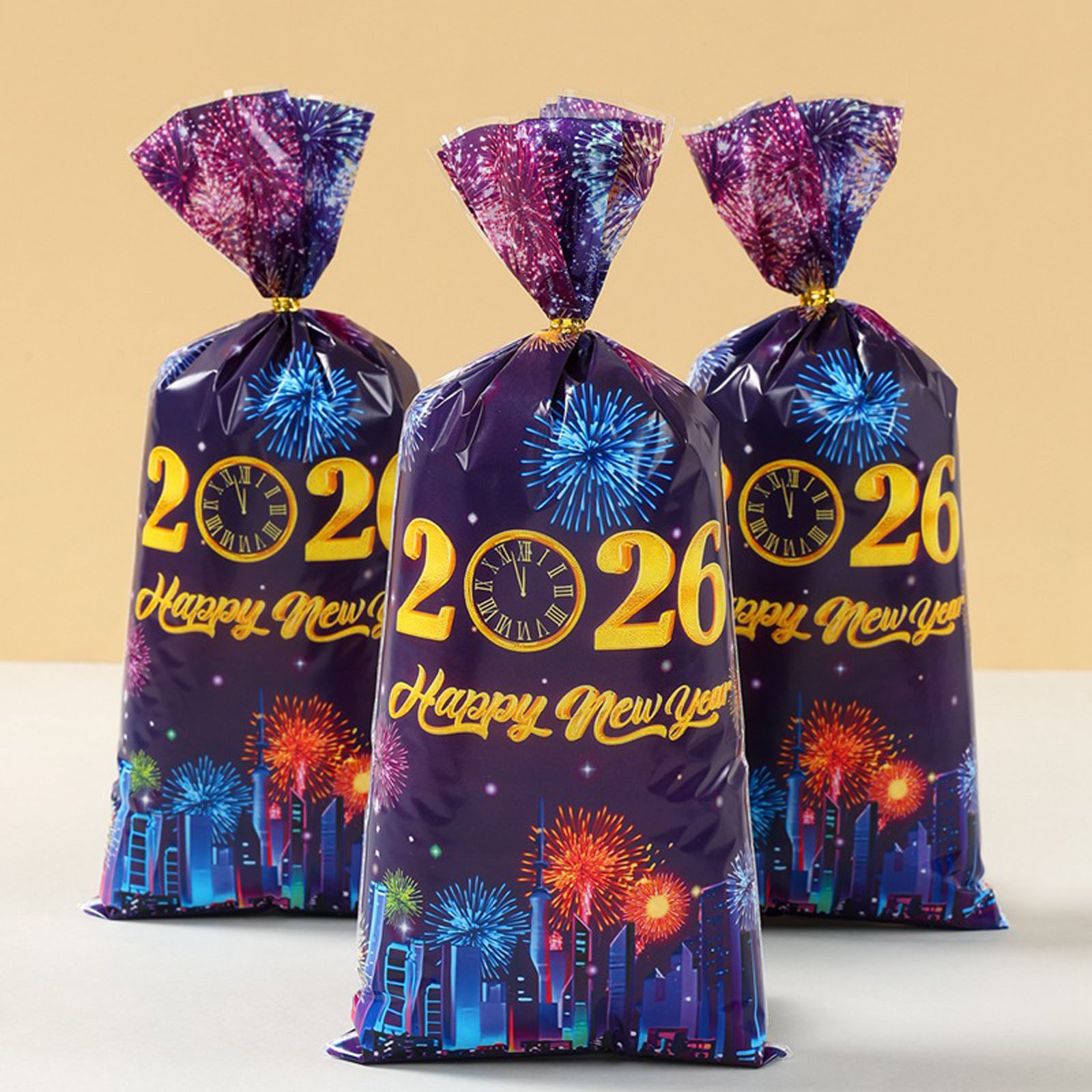 25-Pack New Year Candy Bags with Fireworks Clock Design - 10.83x4.92 ...