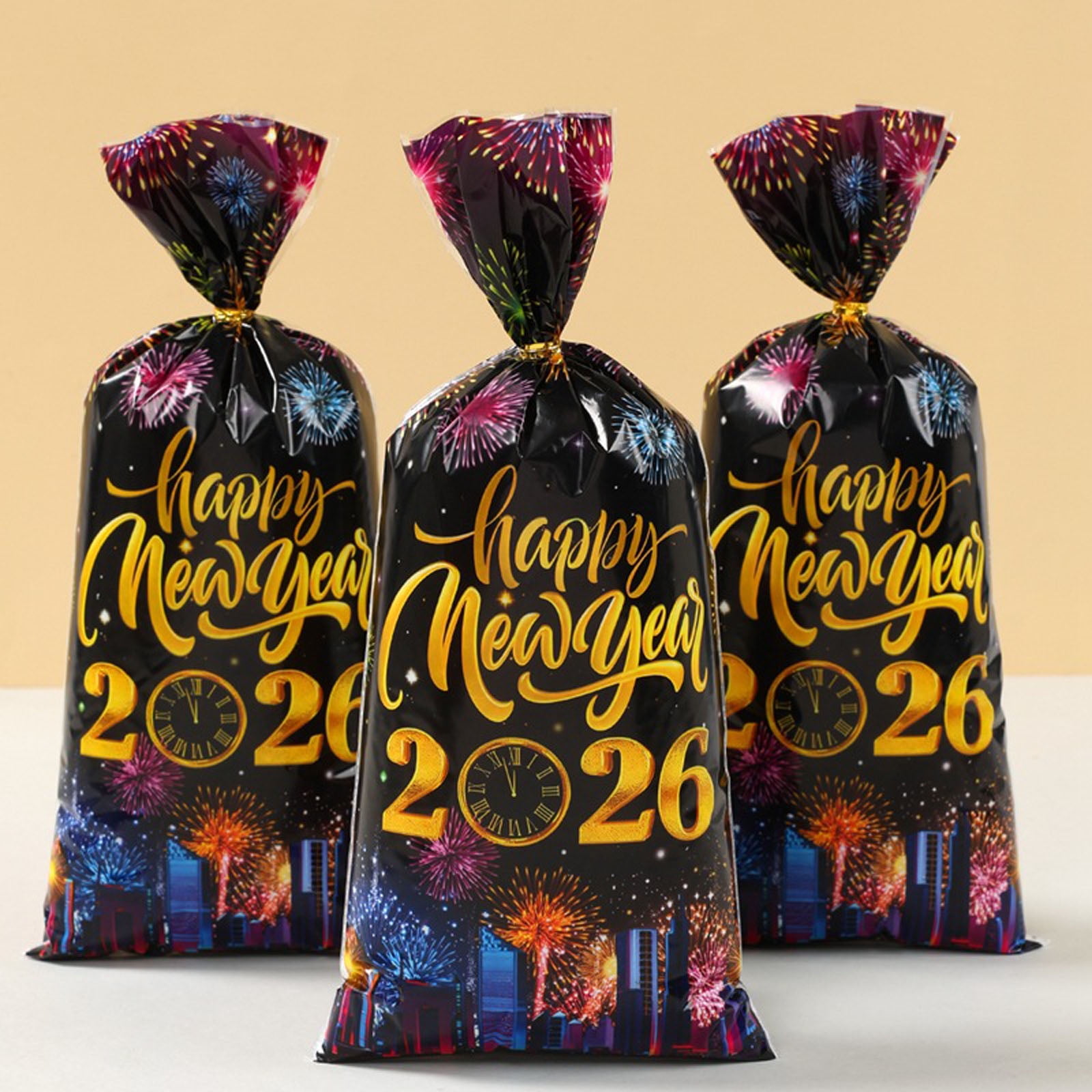 25-Pack New Year Candy Bags with Fireworks Clock Design - 10.83x4.92 ...