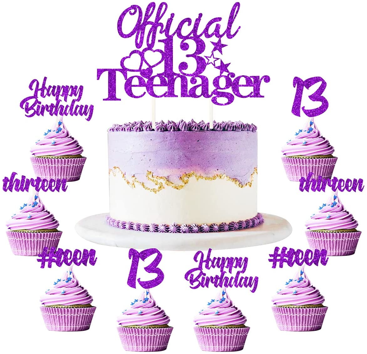 Official Teenager 13th Birthday Cake Decorations, 25 Pack Purple ...