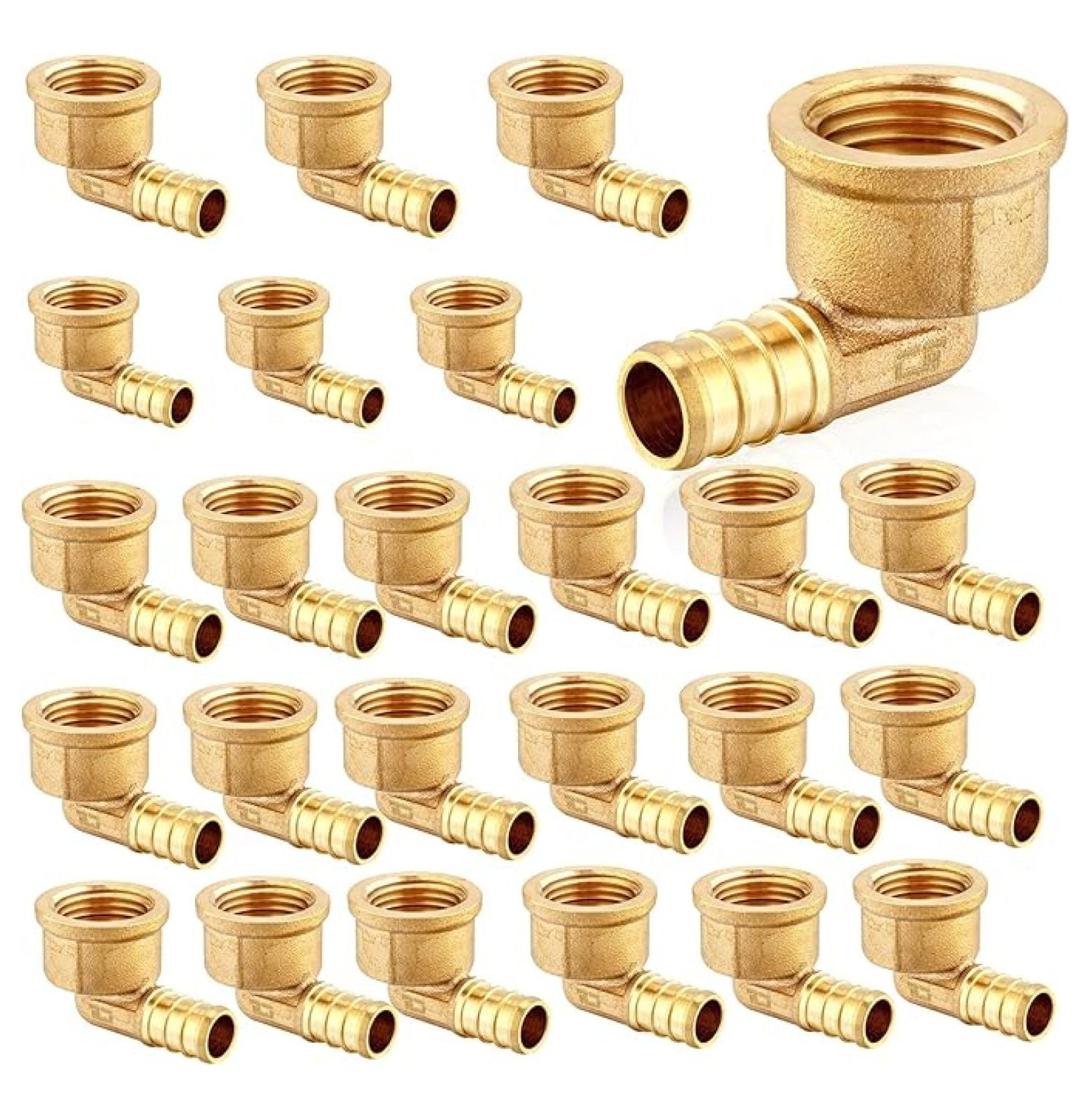 25 Pack PEX Fittings,Pex 1/2"x 1/2" Female Threaded NPT Elbow Barb Crimp Brass Fitting,1/2 Inch ...