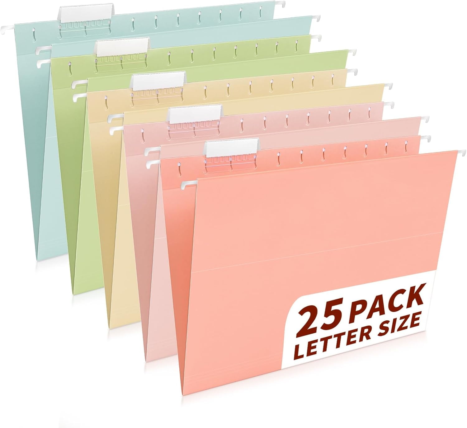 25-Pack Pastel Hanging File Folders, Letter Size with 1/5-Cut Tabs, 35 ...