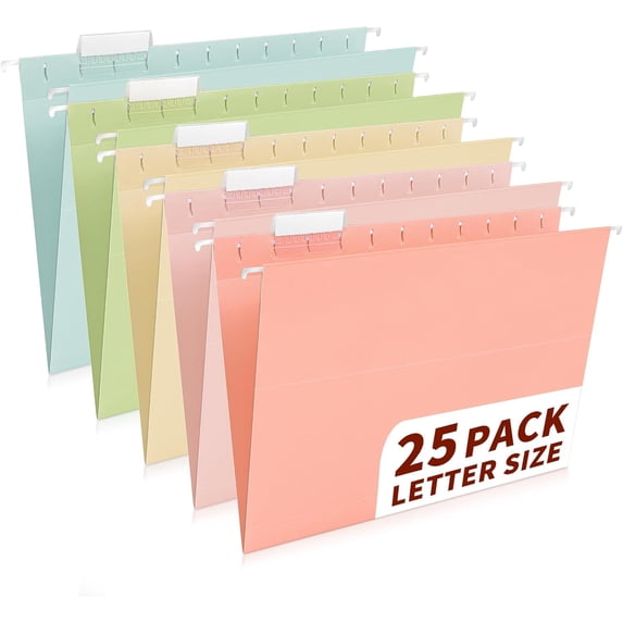25-Pack Pastel Hanging File Folders, Letter Size with 1/5-Cut Tabs, 35 ...
