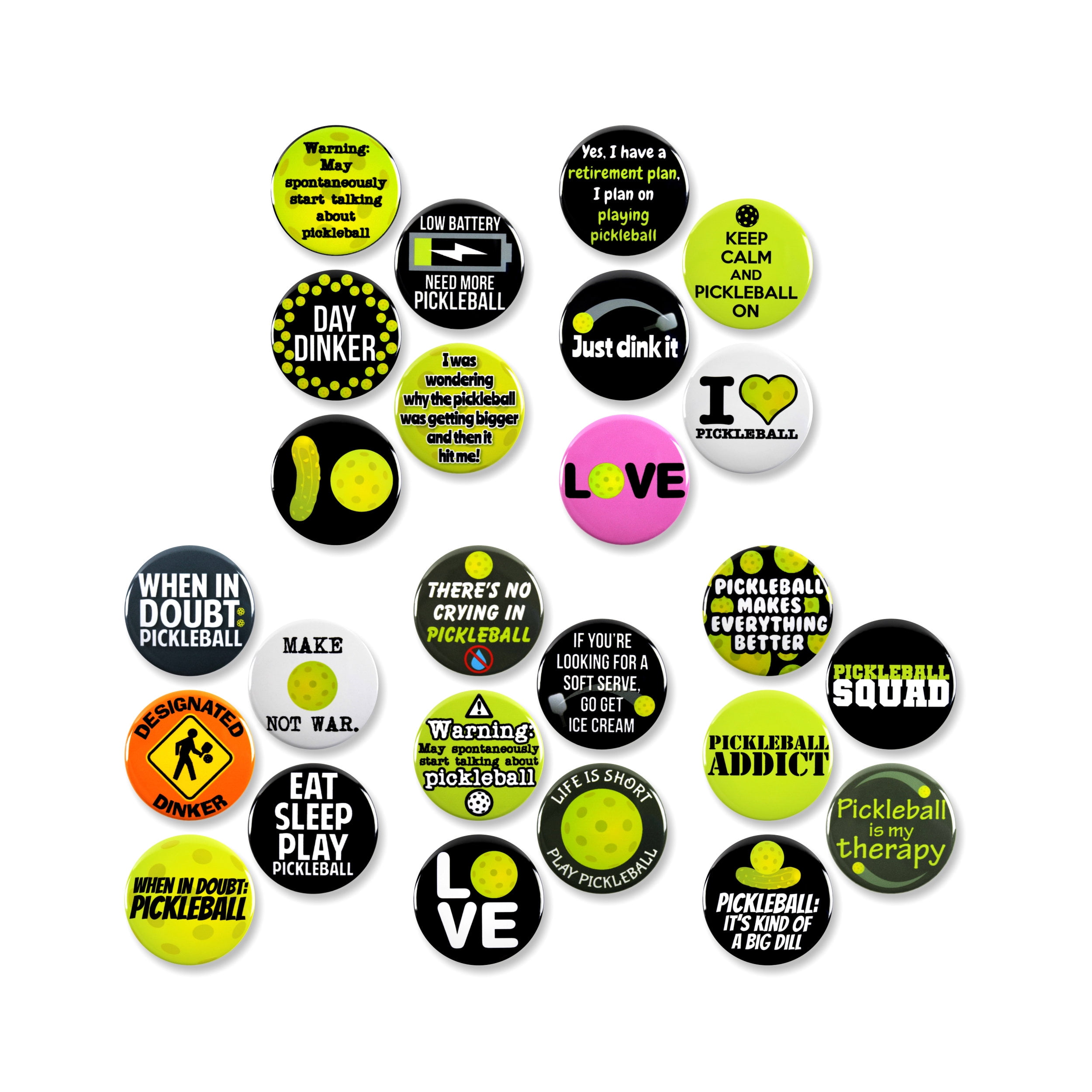 25 Pack - Pickler Preferred Perfect Petite Pickleball Megapack Pinback ...