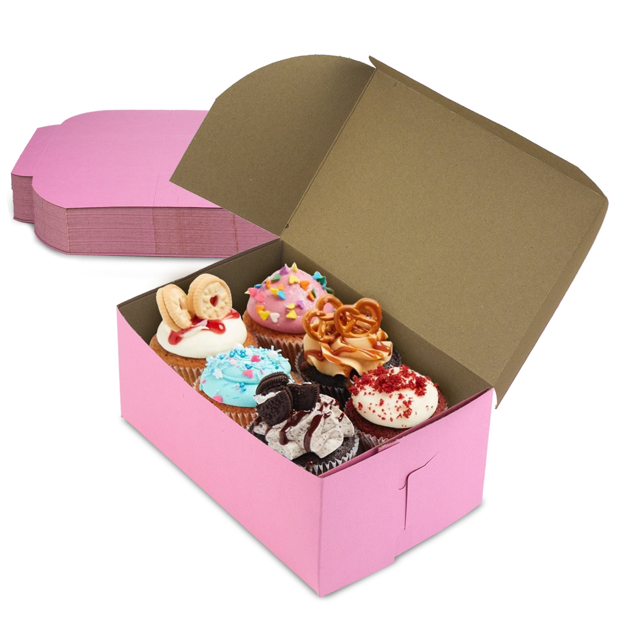 [25 Pack] Pink Bakery Boxes - 6 x 4-1/2 x 2-3/4 Inches Pink Cake Boxes ...
