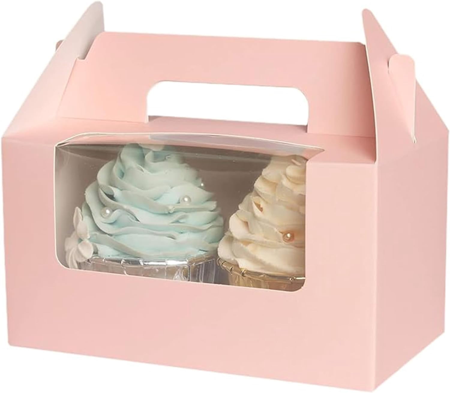 25-Pack Pink Two Holder Cupcake Boxes with Windows - Perfect Cupcake ...