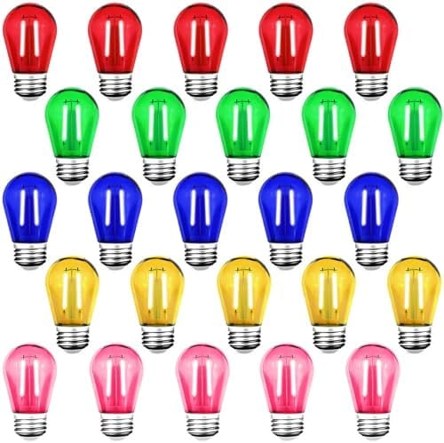 25 Pack S14 Colored LED Light Bulb 2 Watt Multi-Color String Light ...