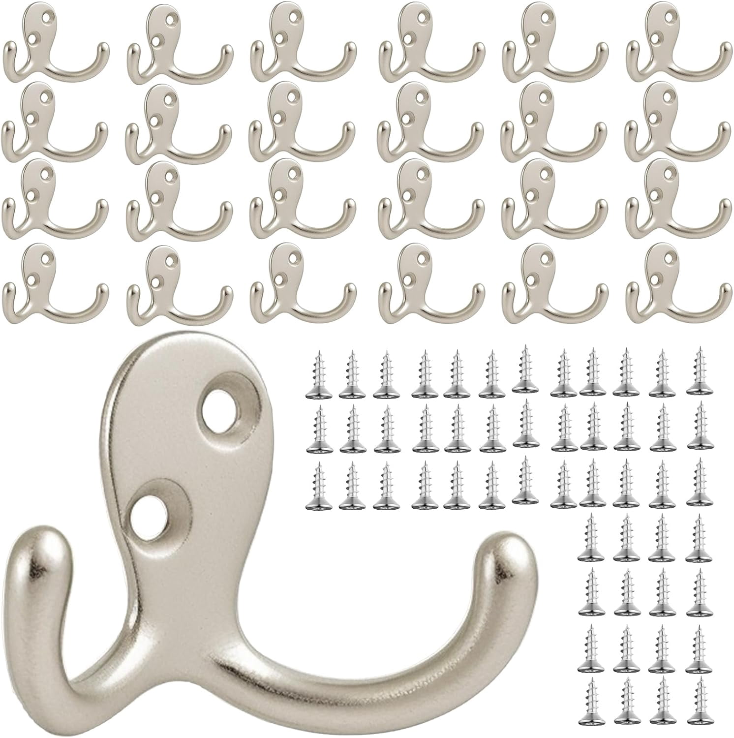 25-Pack Silver Double Prong Wall Hooks for Coat, Bag, Towel, Key ...