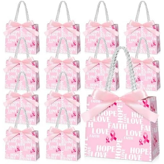 25 Pack Small Breast Cancer Awareness Gift Bags Pink Ribbon Tote Bags ...
