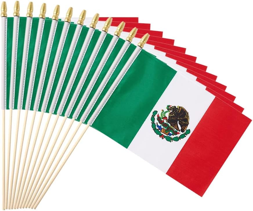 25 Pack Small Mexico Flag Handheld Mini Mexican Flag on Stick 6x8 Inch ...