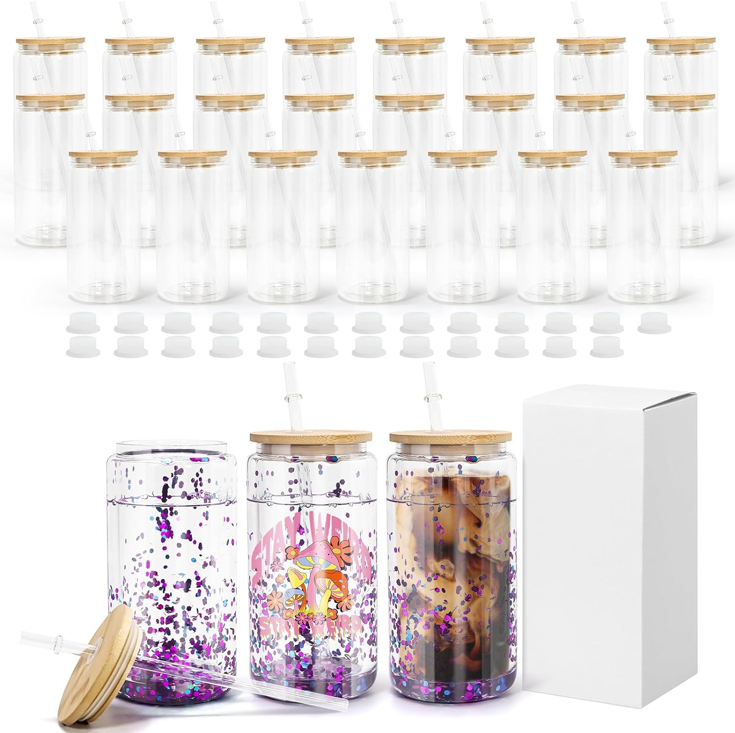 25 Pack Snow Globe Tumbler, 16oz Snowglobe cups with Pre Drilled Hole ...