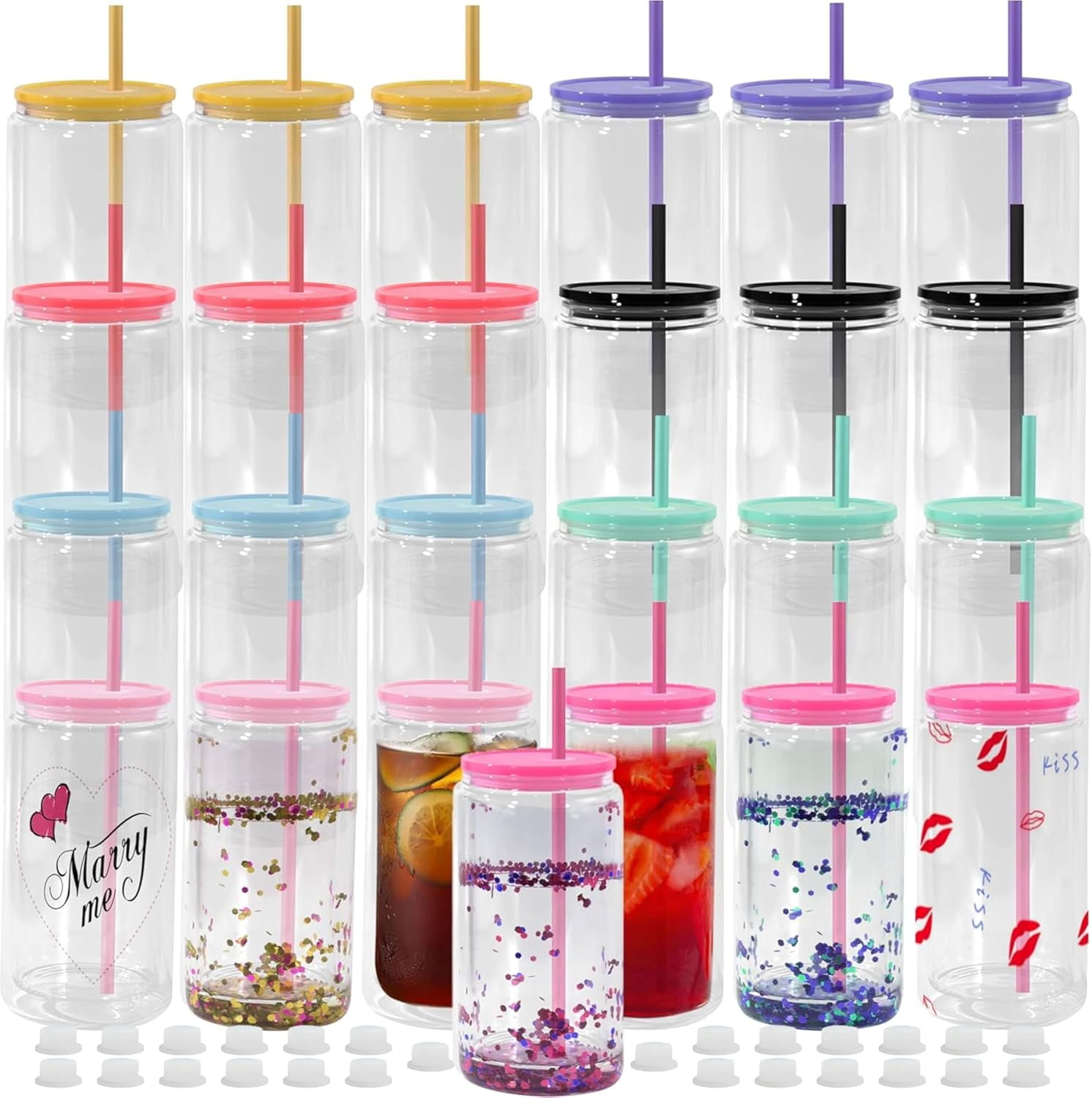 25 Pack Snow Globe Tumbler 16oz, Sublimation Snowglobe Glass Cups with ...