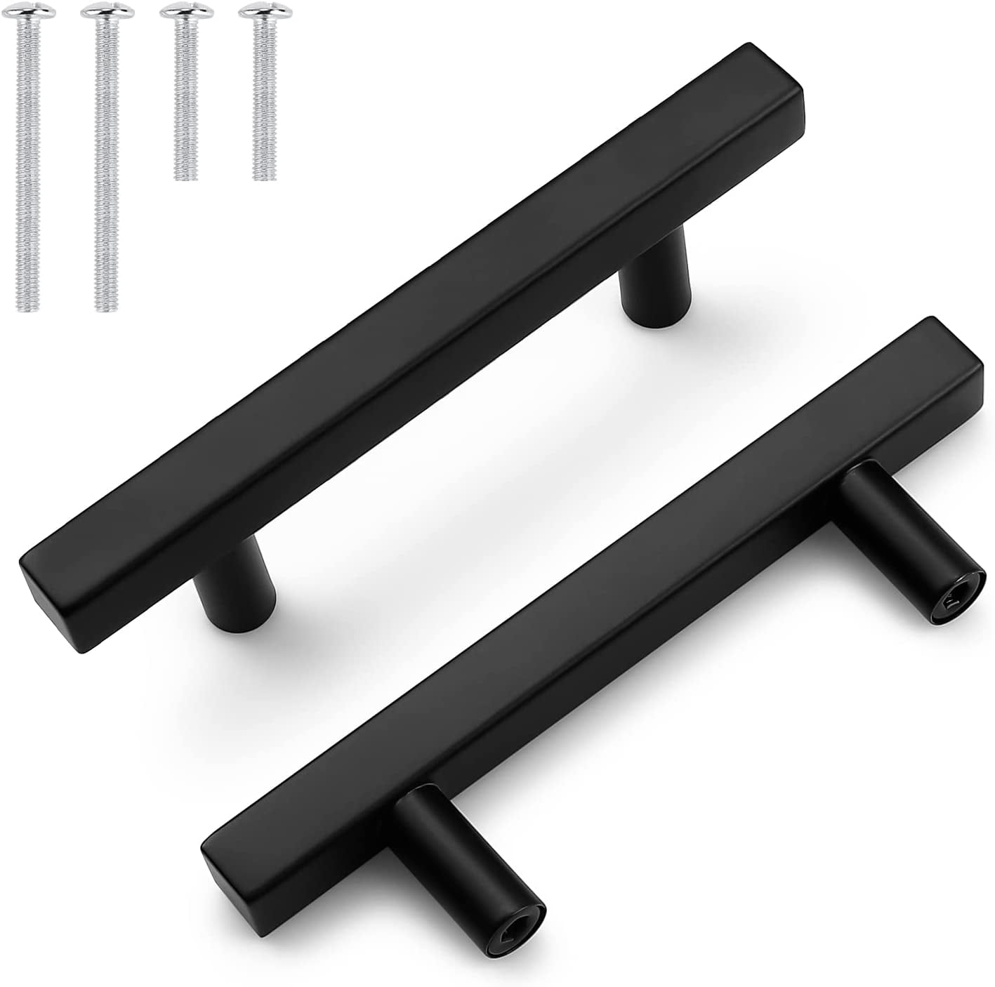 25 Pack Square Matte Black Kitchen Cabinet Handles, 3inch(76mm) Holes ...